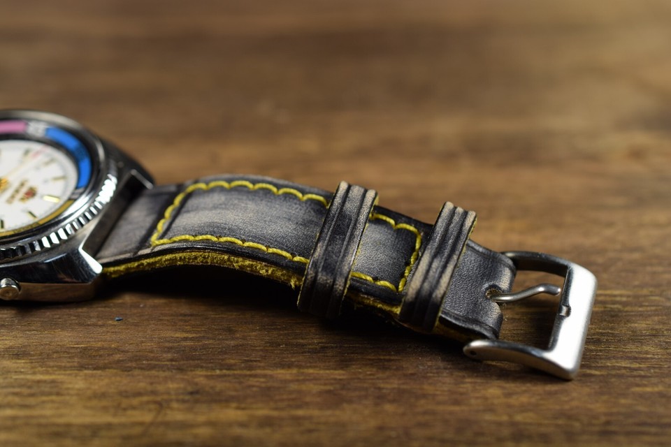 MA WATCH STRAP 22 20 18 MM COLORUM BLACK YELLOW HANDMADE VINTAGE ...