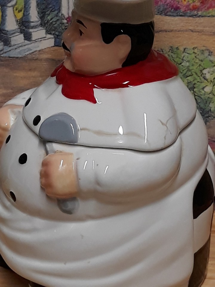 Set of Two Casa Vero Fat Chef Ceramic Canisters with Shalf by ACK | eBay