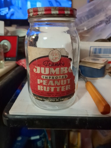 Frank's Jumbo Peanut Butter Vintage Glass Jar with Lid Original Label ...