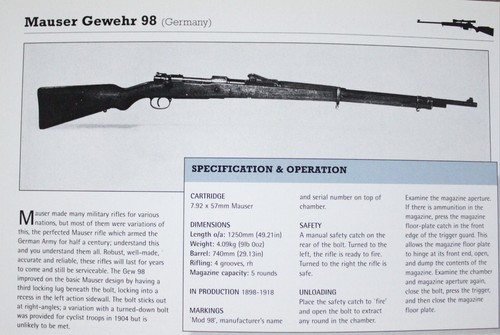 Mauser Gewehr 98 Rifle Gun Picture Out of Print Detail Spec Sheet ...