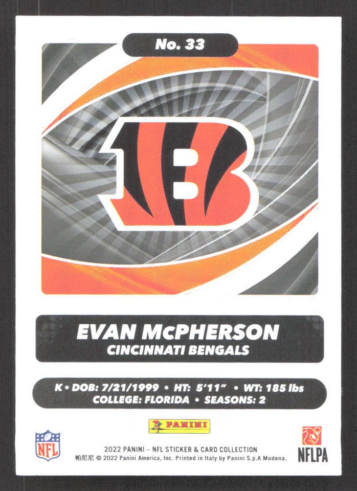 2022 Panini Sticker & Card Collection Evan McPherson #33 Yellow 148/149 ...