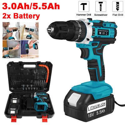 2x Battery 18V Cordless Drill Combi Driver High Power Electric ...