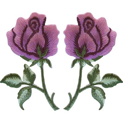 Pair of Pink Rose Patches Iron / Sew On Clothes Embroidered Flower ...