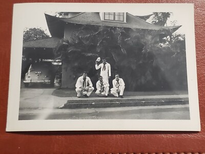 Vintage 1940s WW2 Photo Handsome Navy Men Group in Front of House Gay ...