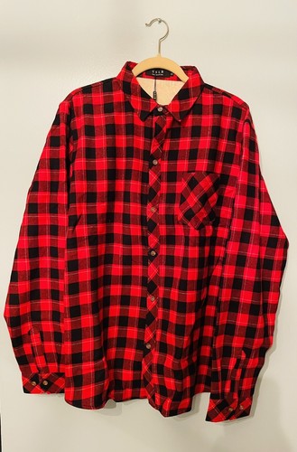 Mens Extra Large Flannel Plaid Red Black Button Up Long Sleeve New | eBay
