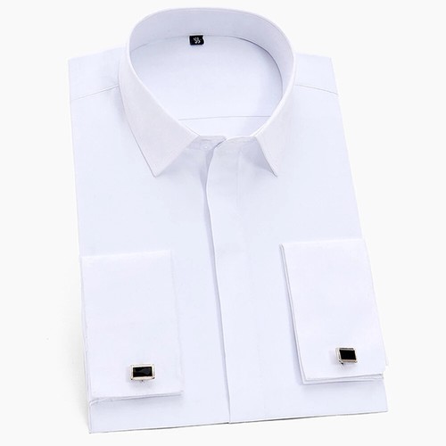 Men's Classic Dress Shirt Fly Front Placket Formal Long Sleeve Shirts ...