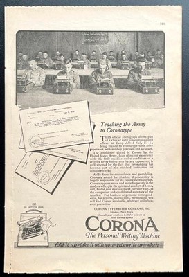 1920 Corona Portable Typewriter print AD “Teaching the Army to ...