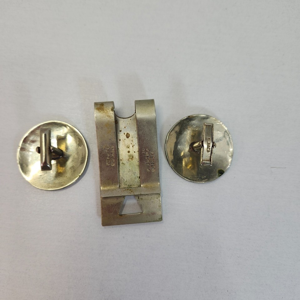 Vintage Sterling Aztec Mayan Calendar Money Clip (W MOP) & Cufflinks ...