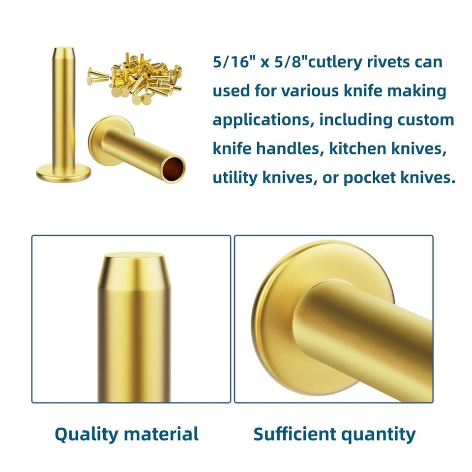 Cutlery Rivets 5/16" x 5/8" for Knife Making Handle Pins Brass Finish ...