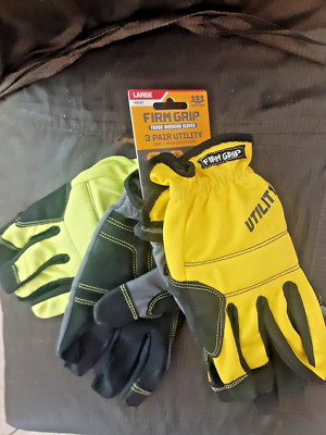 Firm Grip Utility Work Gloves, Stretch Heavy Duty, 3 Pairs, Yellow ...