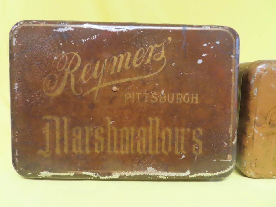 2 Reymers' Antique Marshmallow Tins 12 oz. & 4 1/2 oz Pittsburgh Mint ...