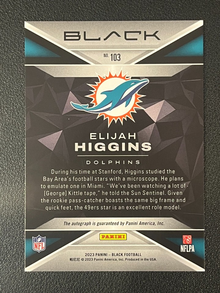 Elijah Higgins 2023 Black Football Rookie Auto Emerald /15 Dolphins | eBay