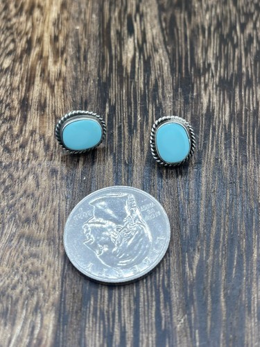 Navajo Handmade Sterling Silver Kingman Turquoise Post Stud Earrings ...