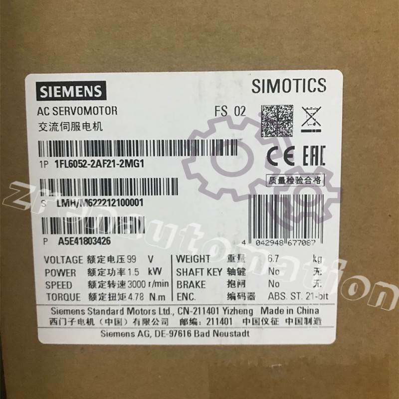 1FL6052-2AF21-2MG1 Siemens Servo Motor 1FL6052-2AF21-2MG1 Brand New ...