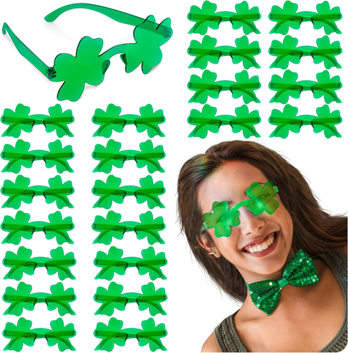 24 Pcs St Patricks Day Shamrock Sunglasses Bulk, Green Shamrock Clover ...