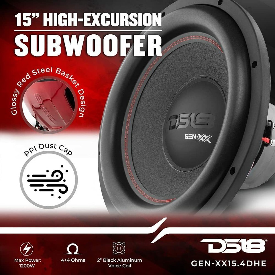 DS18 GEN-XX15.4DHE 15" High Excursion Car Subwoofer 1600 Watts Dvc 4 ...
