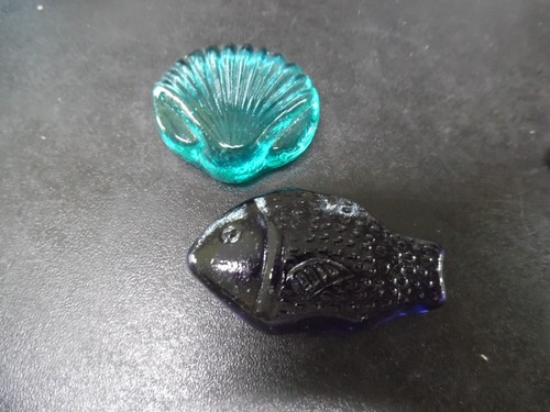 Vintage glass dark blue fish & teal seashell decorations- 2" | eBay
