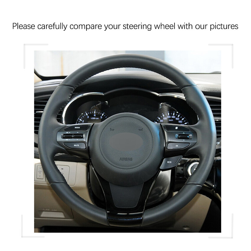 Soft Black Leather Hand-stitched Car Steering Wheel Cover for Kia K5 ...