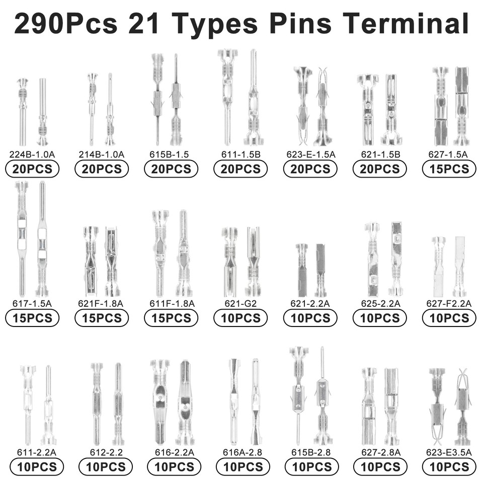 290Pcs Car Electrical Wire Terminal Male&Female Pins Kit Auto Electric ...