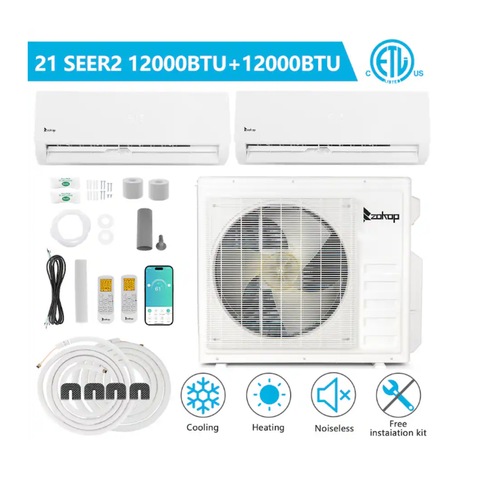 Zokop 27000 BTU 21 SEER2 Dual Zone AC Ductless Mini Split Indoor ...