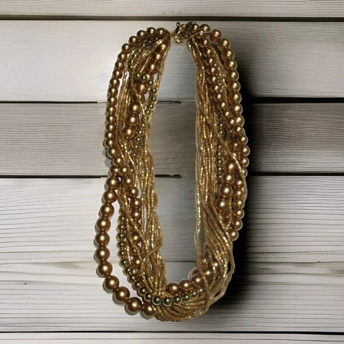 Vtg Icing Multi Strand Gold Faux Pearl Beaded Statement Evening Jewelry ...