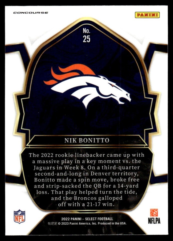 2022 Select Concourse Level Nik Bonitto Rookie Denver Broncos #25 | eBay