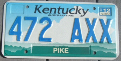 KENTUCKY Cloud Bluegrass State 1998 License Plate Pike County 748 BTP ...