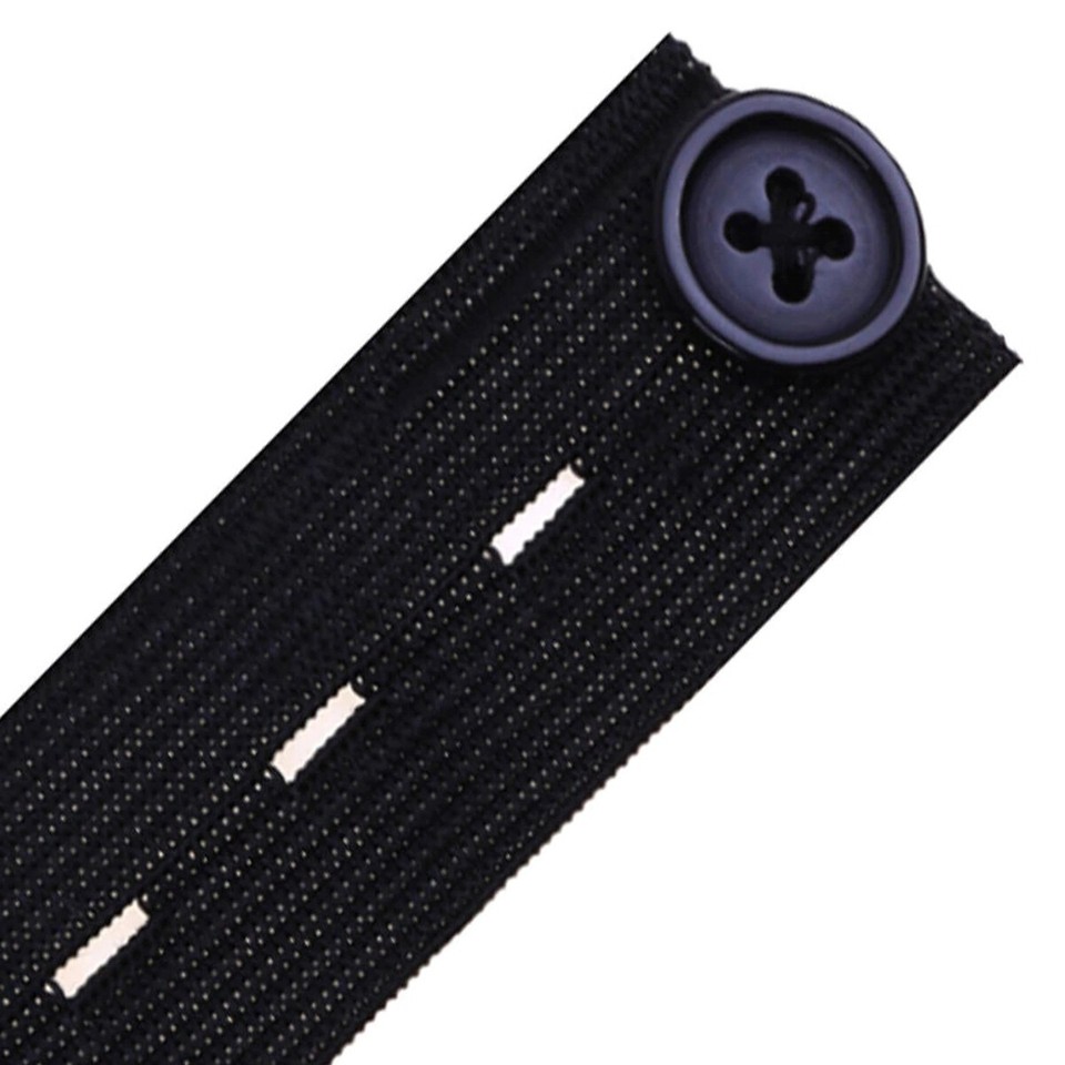 Buttonhole Elastic Stretchable Elastic with Button holes Woven Black ...