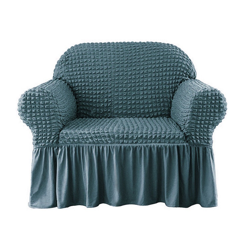 1/2/3/4 Seater 3D Bubble Stretch Sofa Couch Cover with Skirt Slipcover ...