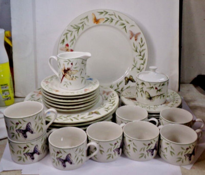 Farberware Dinnerware Set ARBOR LIFE - Butterflies Birds Dragonflies ...