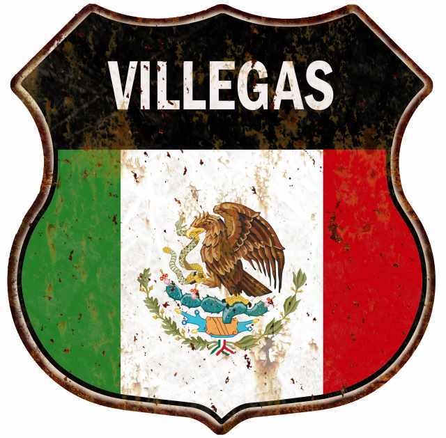 VILLEGAS Mexican Flag Personalized Shield Metal Sign Mexico ...