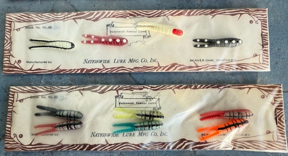 Vtg Nationwide Lure FISHING LURES STORE DISPLAY CARDS Sample Grubs ...