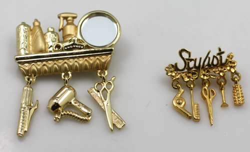 Vintage gold tone stylist salon one signed Danecraft dangle charms ...
