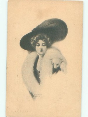 Pre-Linen Fashion PRETTY WOMAN WITH FOX HEAD ON HER SCARF : clearance ...