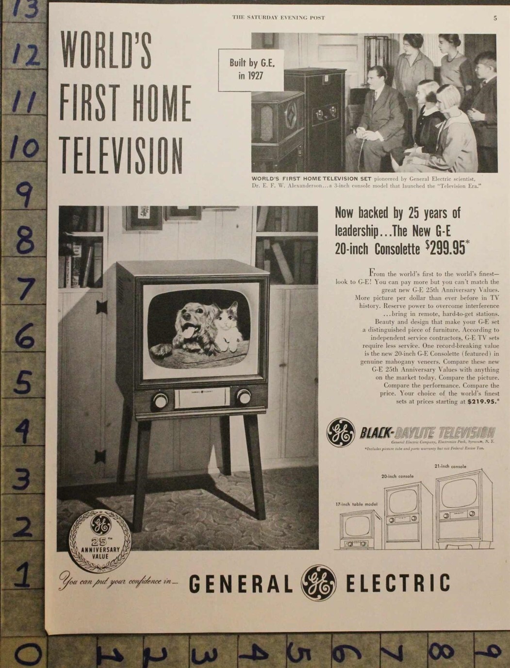 1952 GENERAL ELECTRIC TELEVISION ERNST ALEXANDERSON DOCTOR SCIENTIST AD ...