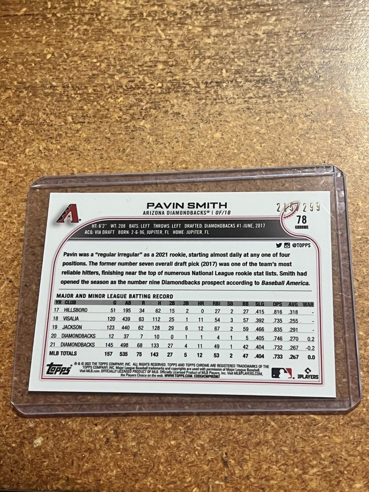 2022 Topps Chrome Baseball Purple Speckle # 78 Pavin Smith 215/299 | eBay