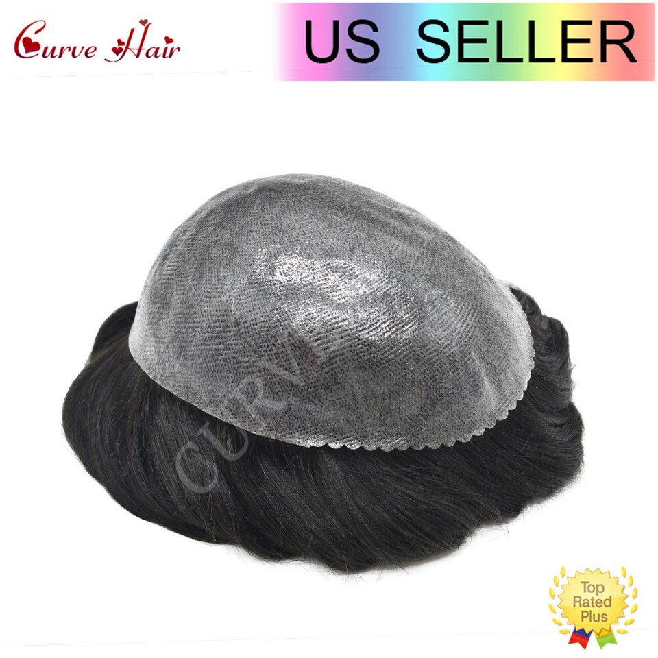 Mens Toupee Human Hair Units Thin Skin Hair System Full Poly PU Hair ...