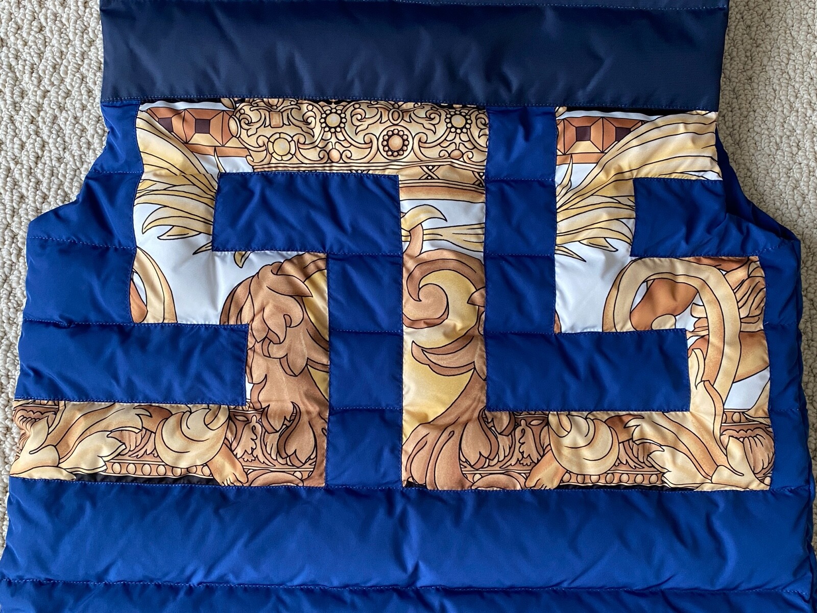 NWT VERSACE Greca Greek Key Baroque Blue Down Quilted Puffer Vest 48 US ...