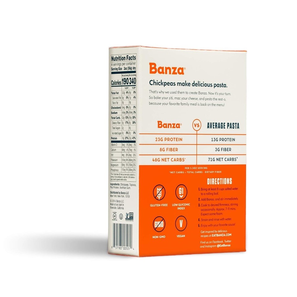 Banza Elbow Pasta from Chickpeas - Gluten Free, High Protein, and Lower ...