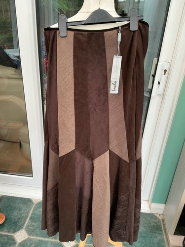 M&S per una uk 10 long length RRP £45 brown panelled skirt missing belt ...