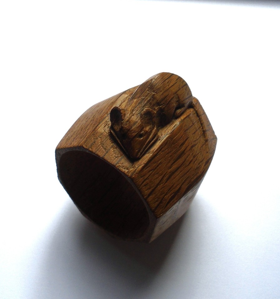 ROBERT MOUSEMAN THOMPSON HAND CARVED OAK NAPKIN RINGS WITH SIGNATURE ...