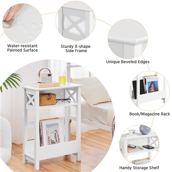 End Table Set of 2 with Storage Shelf, 3 Tier Slim Magazine Rack Table ...