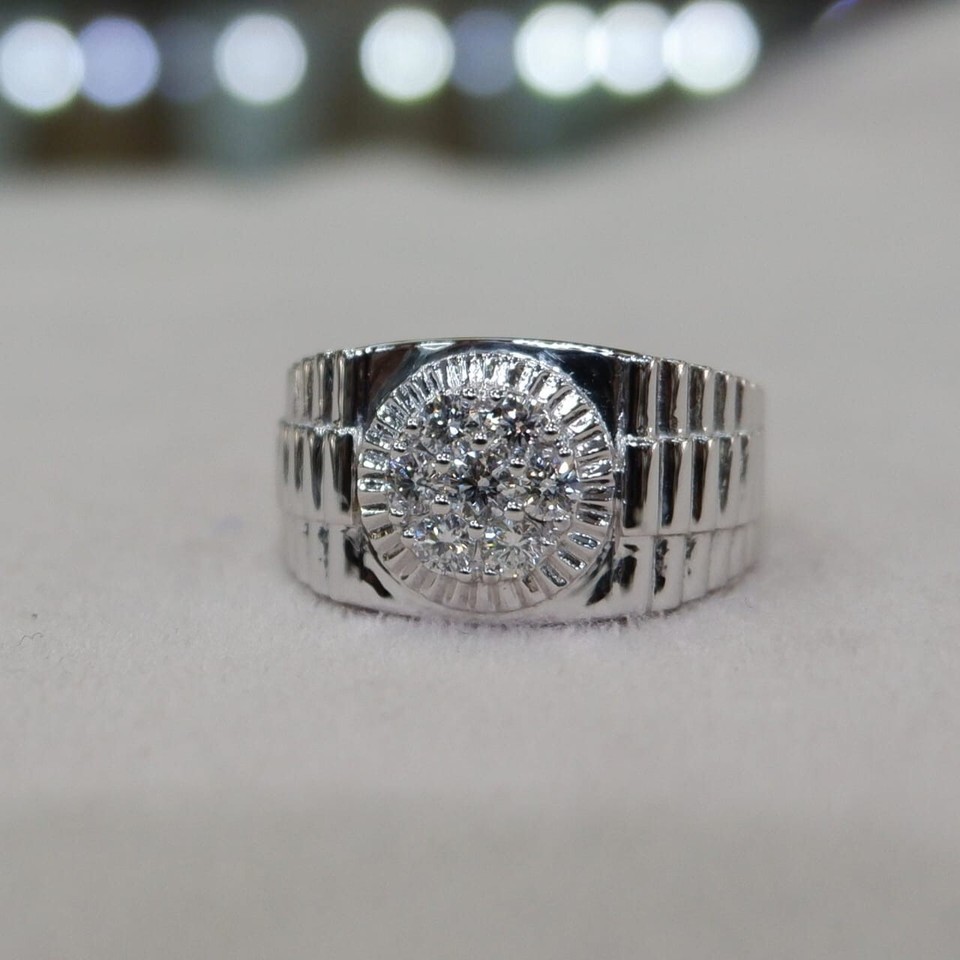 Men's Diamond Cluster Design Ring 18K White Gold, Real Diamond Ring | eBay