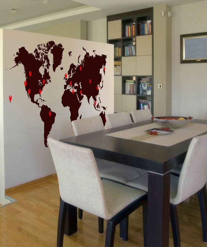 World Map Vinyl Wall Decal Sticker. Includes Location Pins. Office Wall ...