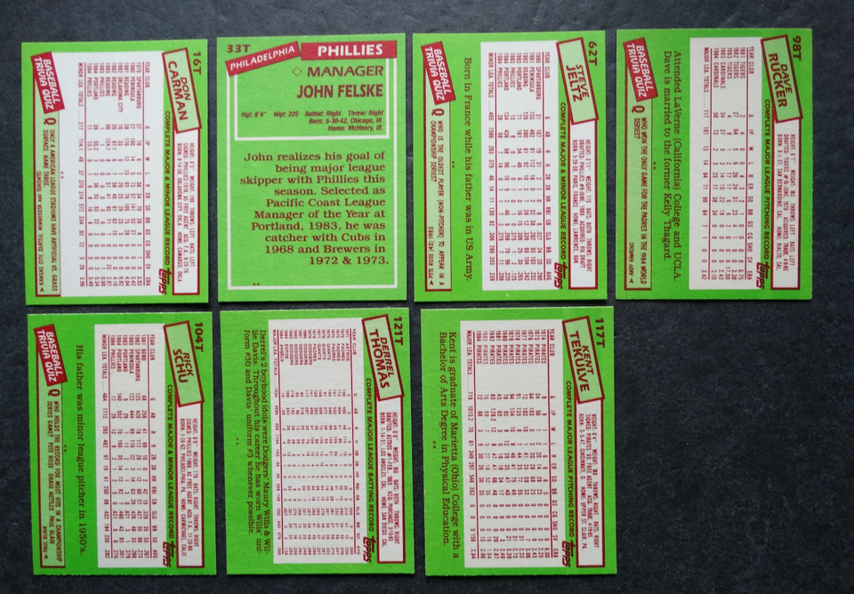 1985 Topps Traded Philadelphia Phillies Team Set of 7 Baseball Cards | eBay