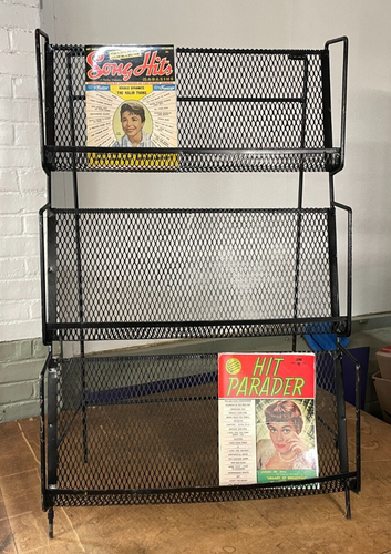 Blk Mid Century Metal Wire Mesh Newspaper Magazine Record Stand Rack 44 ...