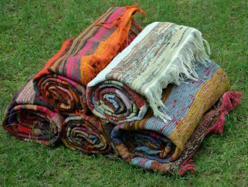 WOVEN INDIAN CHINDI RAG HANDMADE FAIR TRADE RUGS HAND MAT LARGE SMALL ...