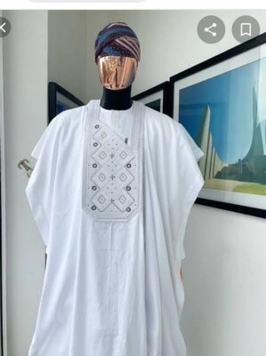 White and Black Agbada Babariga 3 Pieces Men Groom Suit African ...