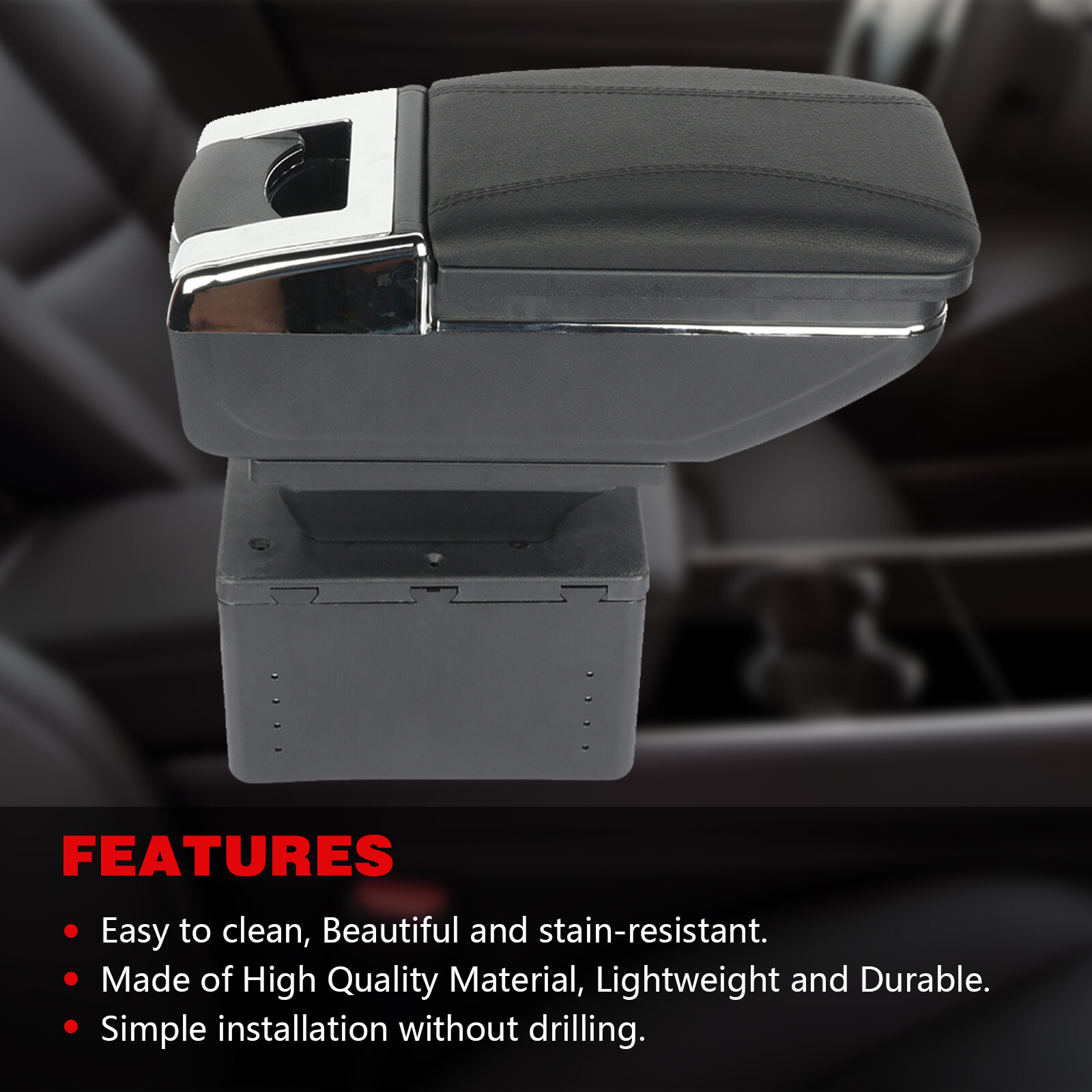 Black Universal Leather Center Console Armrest Central Container ...