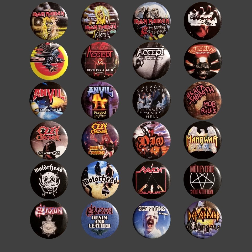 80's Heavy Metal Buttons Lot-of-24 - Iron Maiden Saxon Judas Priest ...